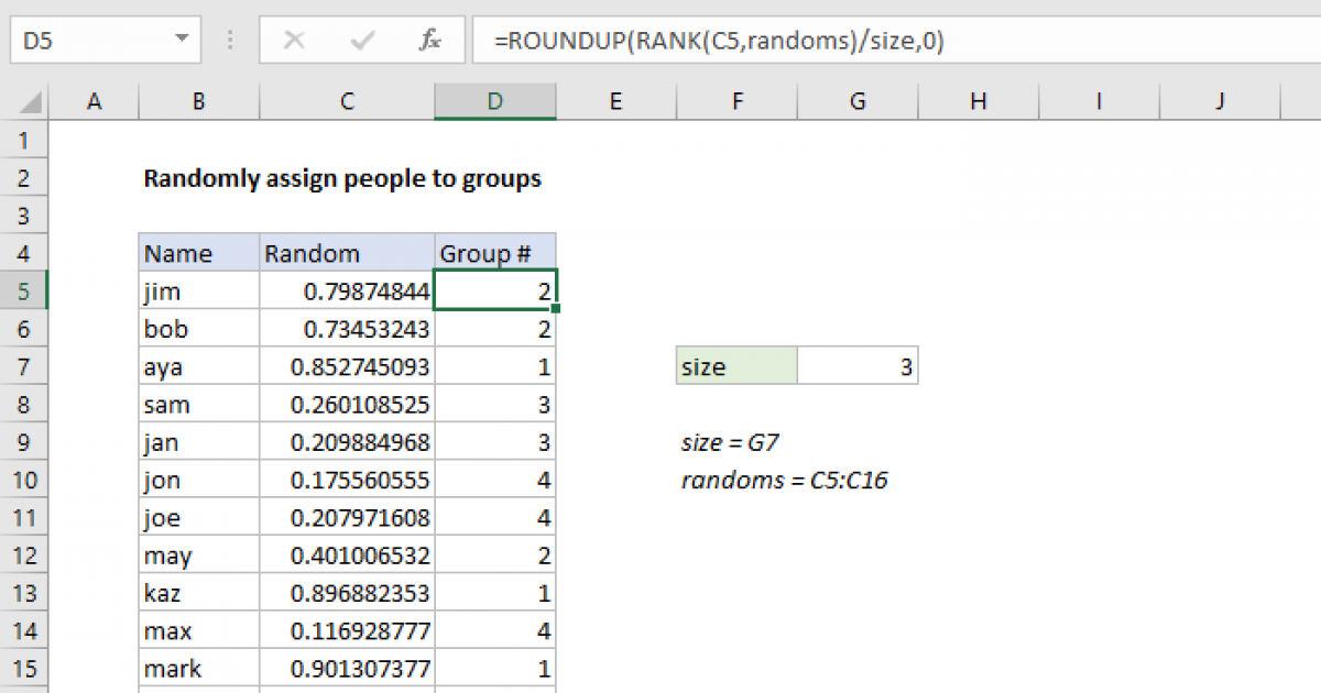 Randomly Assign People To Groups Excel Formula Exceljet